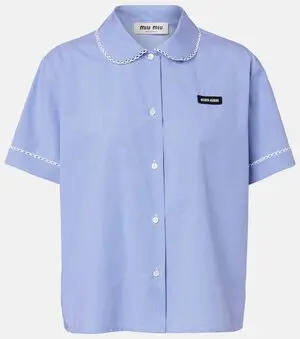 Miu Miu Gingham Lace-trimmed Cotton Poplin Shirt - Blue