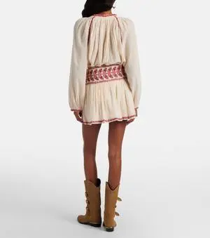 MARANT ETOILE Embroidered Cotton Mini Skirt - Beige