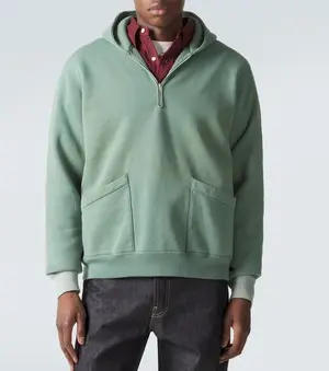 A.PRESSE Vintage Cotton Jersey Half-zip Hoodie