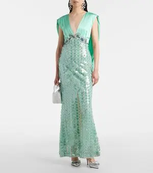 LA FUORI Sequined Caped Open-back Gown
