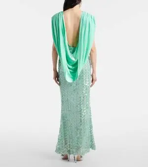 LA FUORI Sequined Caped Open-back Gown