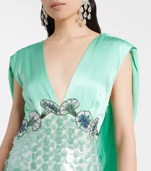 LA FUORI Sequined Caped Open-back Gown
