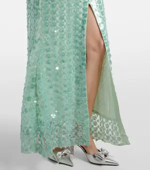 LA FUORI Sequined Caped Open-back Gown