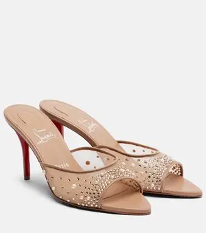 CHRISTIAN LOUBOUTIN Miss Z Degrastrass Perla Mesh Mules - Beige
