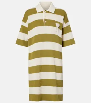 AMI Paris De Cœur Striped Cotton Polo Dress