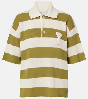 AMI Paris Ami De Cœur Striped Cotton Polo Shirt Green