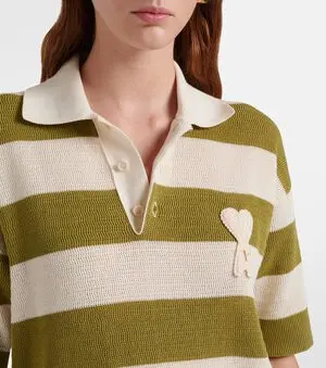 AMI Paris De Cœur Striped Cotton Polo Shirt - Green