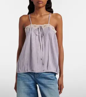 Chloé Lace-trimmed Silk Top - Grey