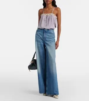 Chloé Lace-trimmed Silk Top - Grey