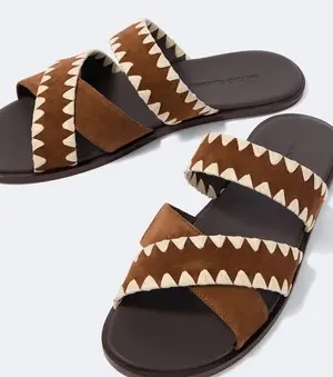 Manolo Blahnik Nello Suede Slides - Brown