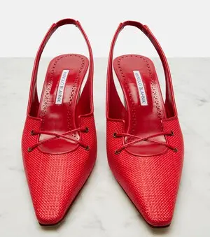 Manolo Blahnik Raffia Slingback Pumps - Red
