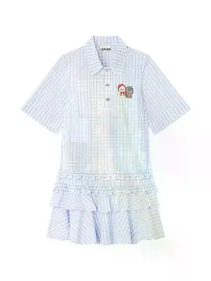 GANNI Gingham Ruffled Mini Dress