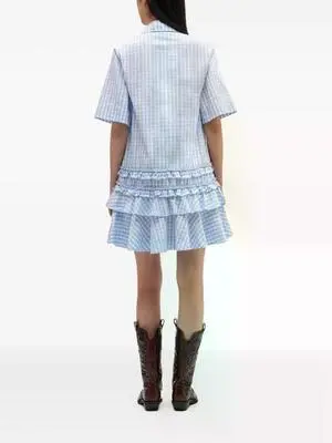 GANNI Gingham Ruffled Mini Dress