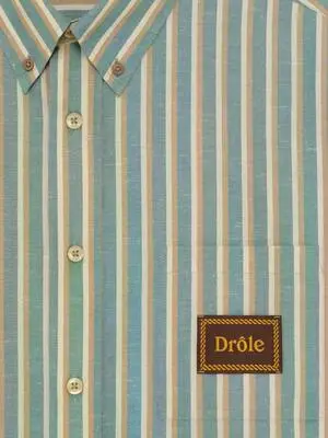 Drole De Monsieur Striped Patch Shirt - Blue