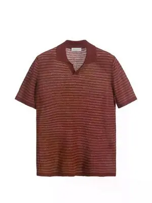 ROBERTO COLLINA Striped Polo Colar T-shirt - Brown