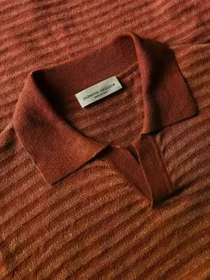 ROBERTO COLLINA Striped Polo Colar T-shirt - Brown