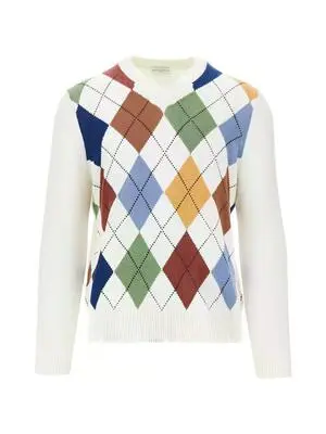 BALLANTYNE Argyle-pattern V-neck Sweater - White