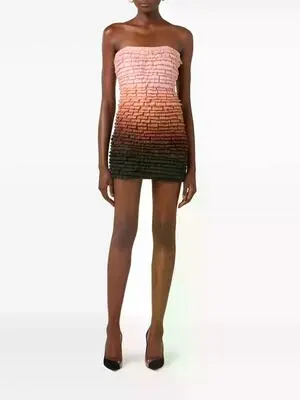 Elisabetta Franchi Tulle Mini Dress With Gradient Effect And Rhinestone Logo - Pink