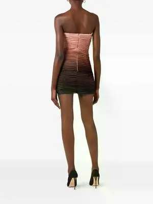 Elisabetta Franchi Tulle Mini Dress With Gradient Effect And Rhinestone Logo - Pink