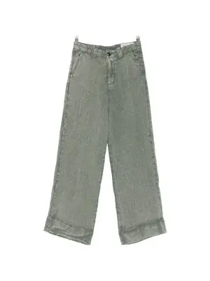 WHITE SAND Linen Wide Leg Trousers - Grey