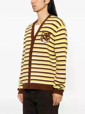 Maison Kitsuné Fox Head Intarsia Striped Cardigan