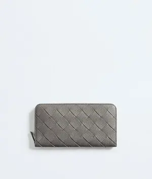 Bottega Veneta Intrecciato Zip Around Wallet - Basalt