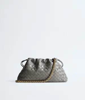 Bottega Veneta Intrecciato Calfskin Leather Pouch With Metal Chain - Basalt