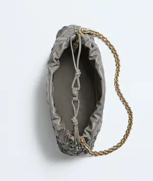 Bottega Veneta Intrecciato Calfskin Leather Pouch With Metal Chain - Basalt
