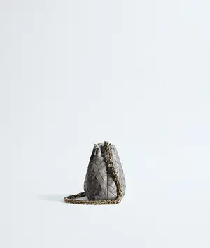 Bottega Veneta Intrecciato Calfskin Leather Pouch With Metal Chain - Basalt