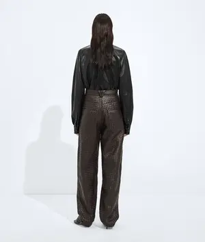 Bottega Veneta Intrecciato Leather Pants - Dark Carrubo