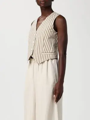 Max Mara Striped Cotton And Silk Tailored Vest - Beige
