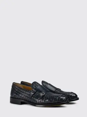 DOUCAL'S Braided Leather Double Monk Strap Shoes - Blue