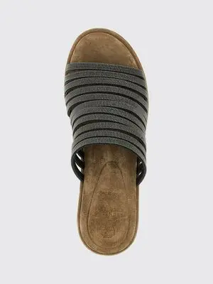 Brunello Cucinelli Suede Wedge Sandal With Monile Embellishment - Brown