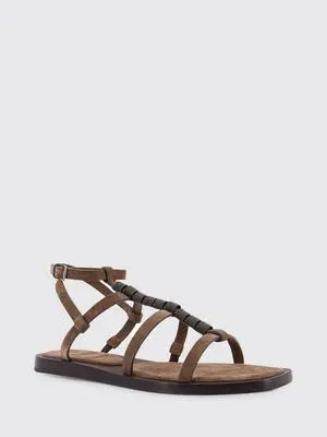 Brunello Cucinelli Suede Sandals With Monile Embellishment