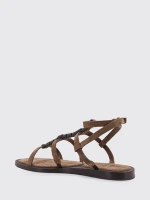 Brunello Cucinelli Suede Sandals With Monile Embellishment