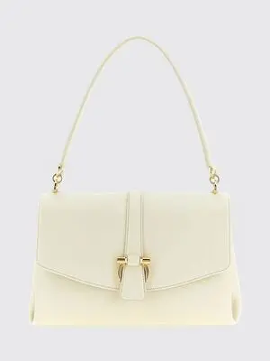 FERRAGAMO Leather Shoulder Bag With Gancini Logo - Beige