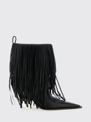 Balenciaga Avenue Leather Ankle Boots With Fringe And Stiletto Heel - Black