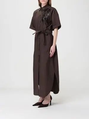 Brunello Cucinelli Sequined Cotton Blend Shirt Dress - Brown