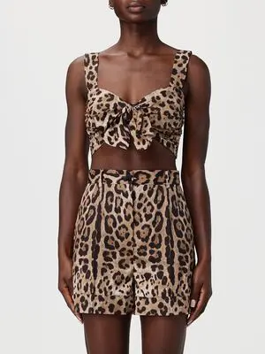 Dolce & Gabbana Leopard Print Front Tie Cropped Top - Brown