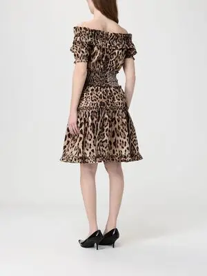 Dolce & Gabbana Leopard Print Off-the-shoulder Dress
