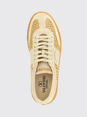 Valentino Garavani Upvillage Raffia And Leather Lace-up Sneakers - Beige