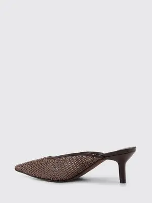 Brunello Cucinelli Mesh Nylon Mules With Monile And Leather