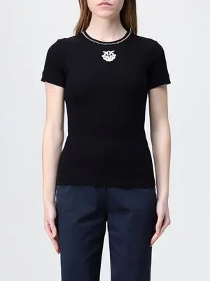 Pinko Jersey Crew Neck T-shirt With Embroidered Logo - Black 1