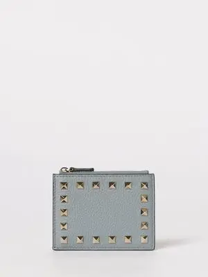 Valentino Garavani Rockstud Grained Leather Card Holder Grey