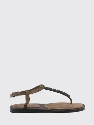 Brunello Cucinelli Suede Monili Thong Sandals - Brown