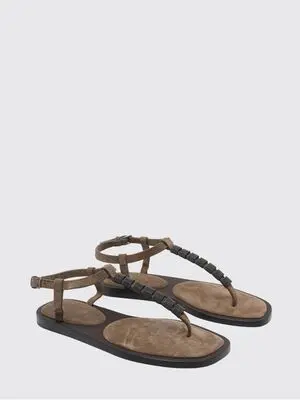 Brunello Cucinelli Suede Monili Thong Sandals - Brown