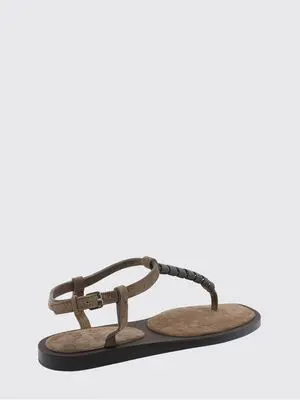 Brunello Cucinelli Suede Monili Thong Sandals - Brown