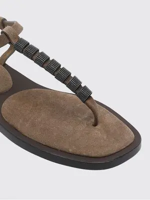 Brunello Cucinelli Suede Monili Thong Sandals - Brown