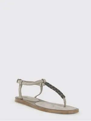 Brunello Cucinelli Suede Monili Thong Sandals - Ice