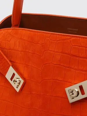FERRAGAMO Hug Croc Print Suede Shoulder Bag